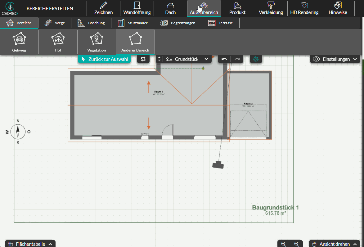 Bereiche erstellen (Gehweg/Zufahrt, Hinterhof, Terrasse, Vegetation...)