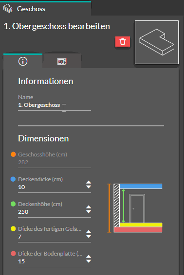 Ein Geschoss erstellen oder löschen