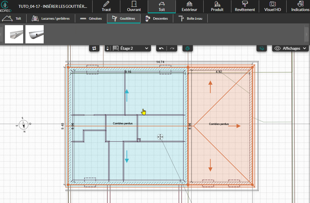 Insérer des gouttières et des descentes