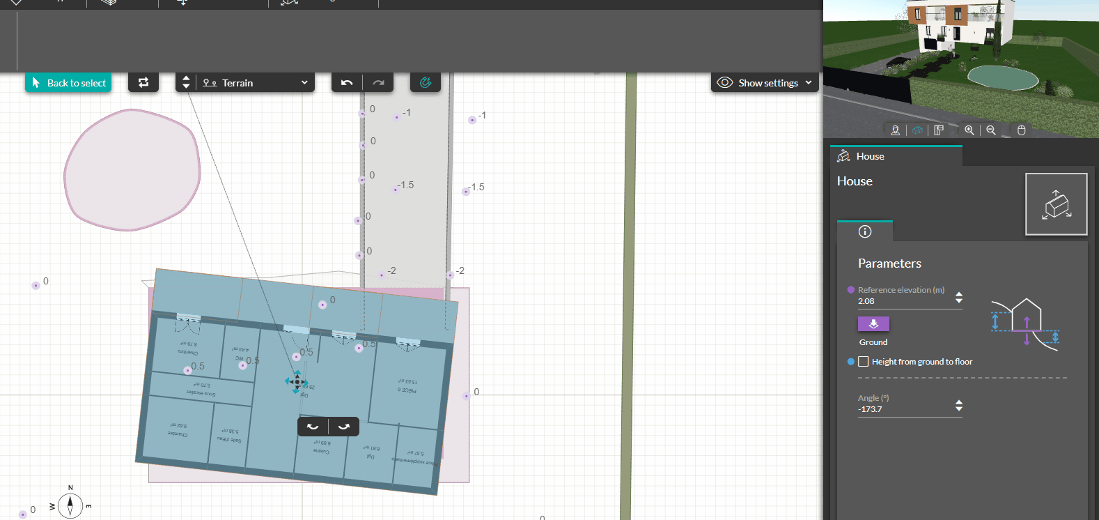 Position the house on the terrain