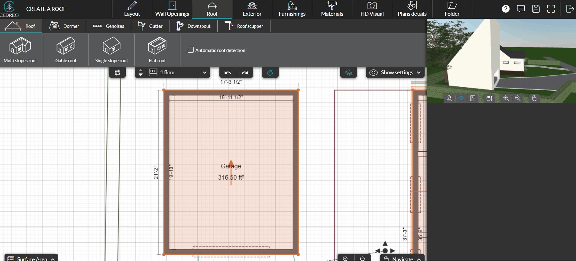 Create a single slope roof